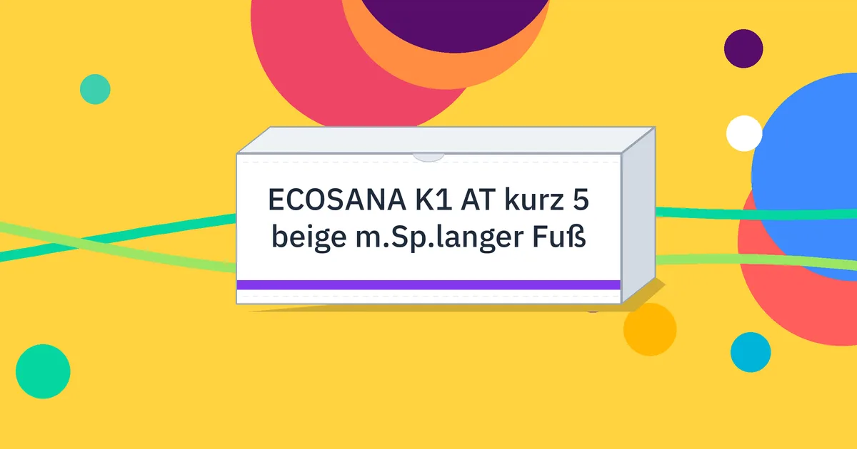 Symbolbild: Packung mit der Aufschrift ECOSANA K1 AT kurz 5 beige m.Sp.langer Fuß (PZN 04732036) – Verfügbarkeit und Bezug in Apotheken in Frankfurt am Main