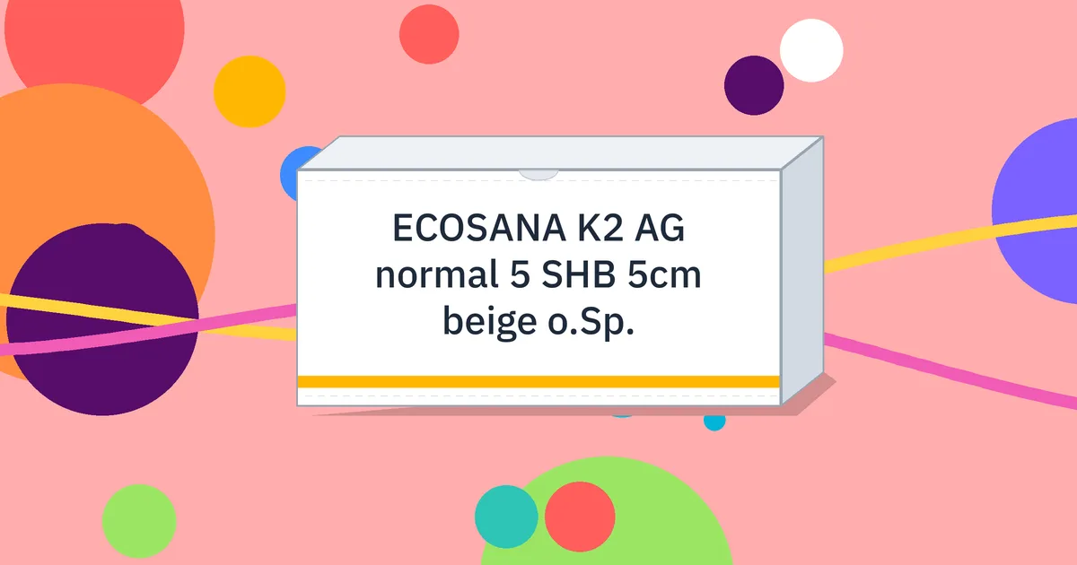 Symbolbild: Packung mit der Aufschrift ECOSANA K2 AG normal 5 SHB 5cm beige o.Sp. (PZN 01465008) – Verfügbarkeit und Bezug in Apotheken in Frankfurt am Main