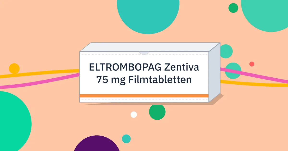 Symbolbild: Packung mit der Aufschrift ELTROMBOPAG Zentiva 75 mg Filmtabletten (PZN 19346681) – Verfügbarkeit und Bezug in Apotheken in Frankfurt am Main