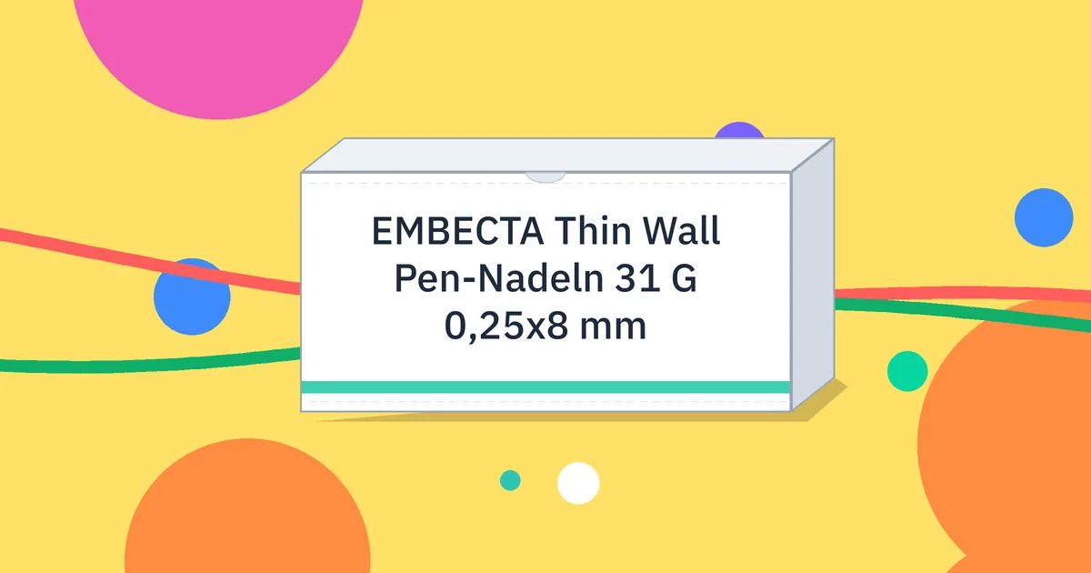 Symbolbild: Packung mit der Aufschrift EMBECTA Thin Wall Pen-Nadeln 31 G 0,25x8 mm (PZN 20636711) – Verfügbarkeit und Bezug in Apotheken in Frankfurt am Main