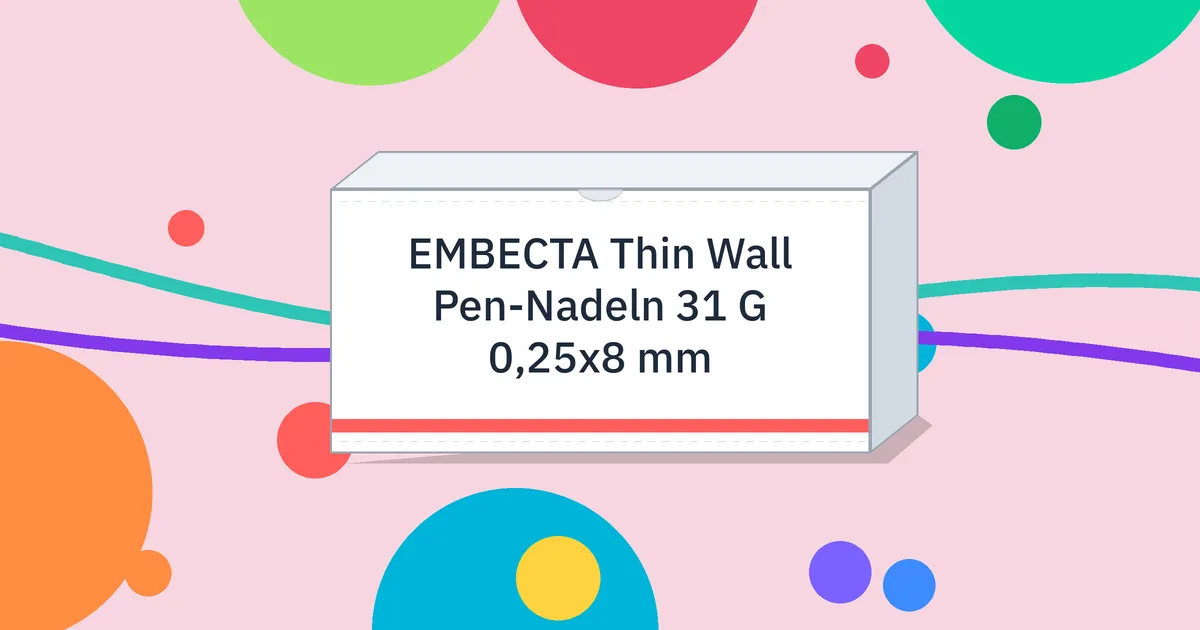 Symbolbild: Packung mit der Aufschrift EMBECTA Thin Wall Pen-Nadeln 31 G 0,25x8 mm (PZN 20611987) – Verfügbarkeit und Bezug in Apotheken in Frankfurt am Main