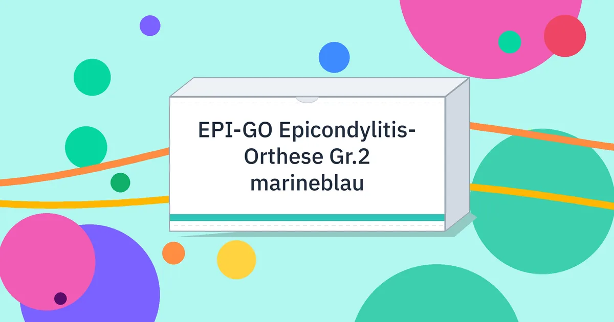 Symbolbild: Packung mit der Aufschrift EPI-GO Epicondylitis-Orthese Gr.2 marineblau (PZN 19742460) – Verfügbarkeit und Bezug in Apotheken in Frankfurt am Main