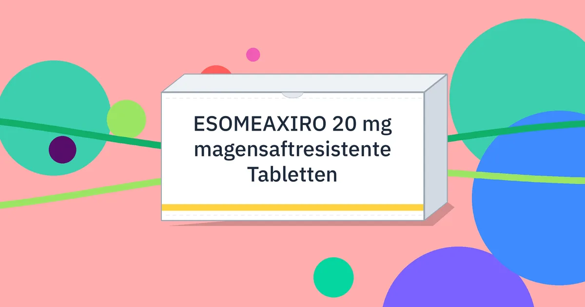 Symbolbild: Packung mit der Aufschrift ESOMEAXIRO 20 mg magensaftresistente Tabletten (PZN 20197594) – Verfügbarkeit und Bezug in Apotheken in Frankfurt am Main