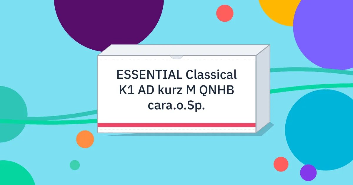 Symbolbild: Packung mit der Aufschrift ESSENTIAL Classical K1 AD kurz M QNHB cara.o.Sp. (PZN 18866237) – Verfügbarkeit und Bezug in Apotheken in Frankfurt am Main