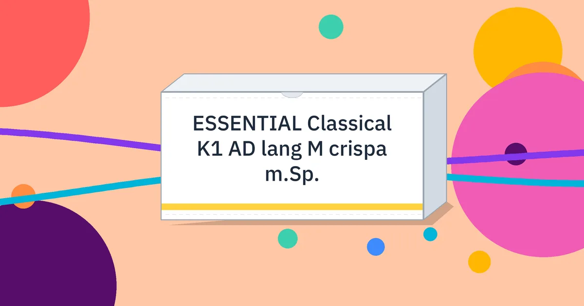 Symbolbild: Packung mit der Aufschrift ESSENTIAL Classical K1 AD lang M crispa m.Sp. (PZN 16999974) – Verfügbarkeit und Bezug in Apotheken in Frankfurt am Main