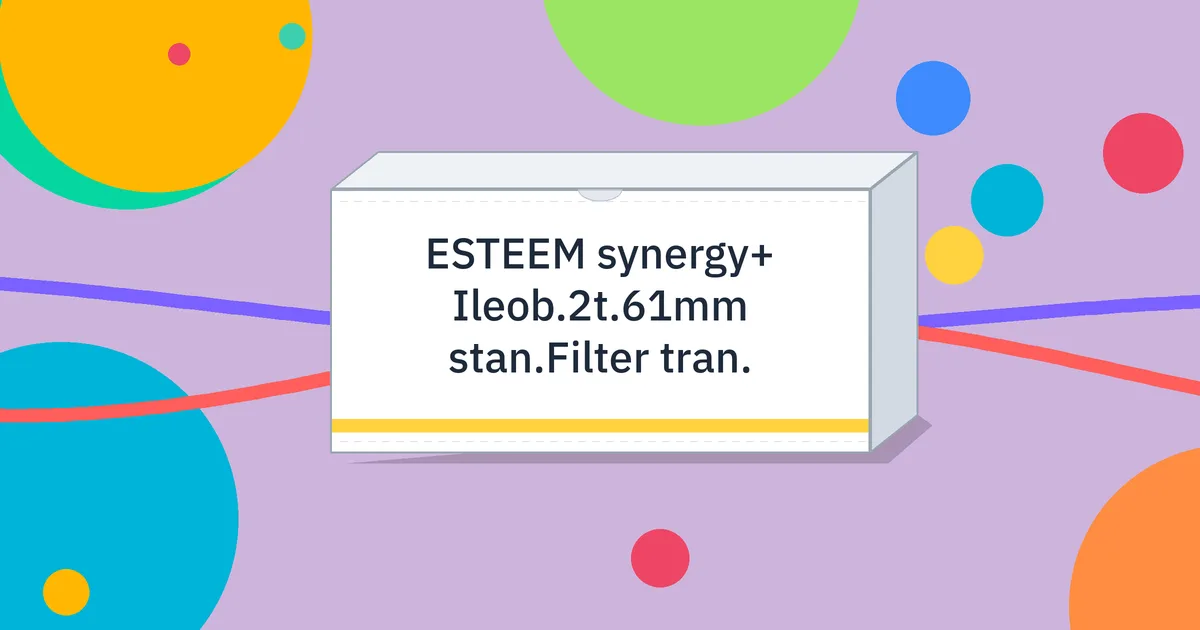 Symbolbild: Packung mit der Aufschrift ESTEEM synergy+ Ileob.2t.61mm stan.Filter tran. (PZN 06461771) – Verfügbarkeit und Bezug in Apotheken in Frankfurt am Main