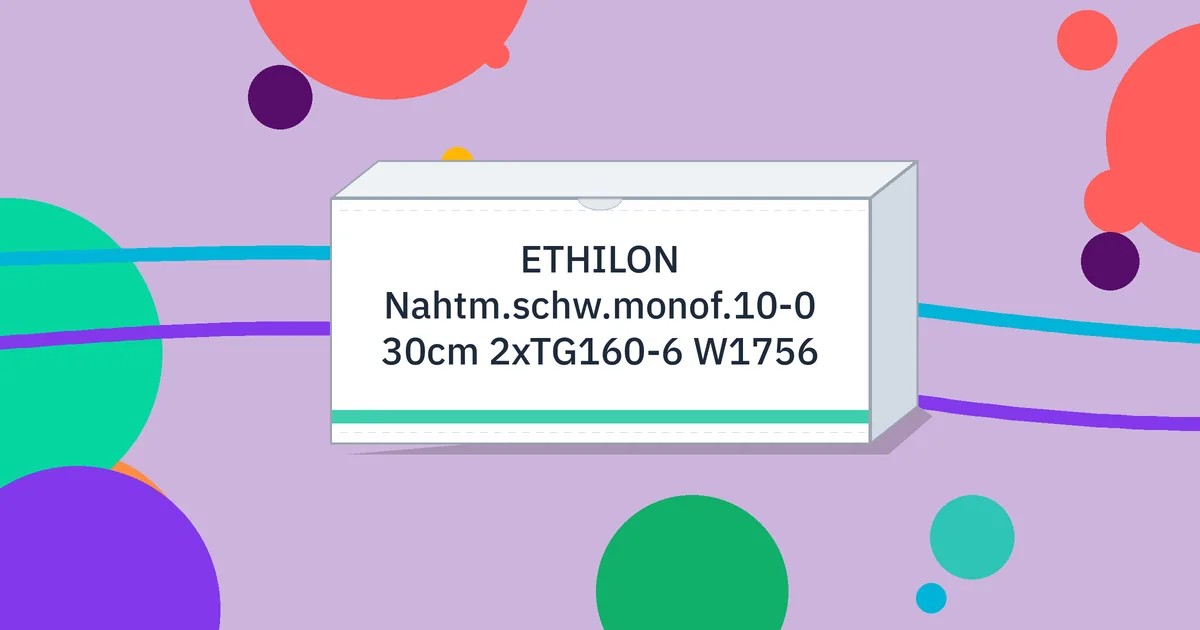 Symbolbild: Packung mit der Aufschrift ETHILON Nahtm.schw.monof.10-0 30cm 2xTG160-6 W1756 (PZN 16251388) – Verfügbarkeit und Bezug in Apotheken in Frankfurt am Main