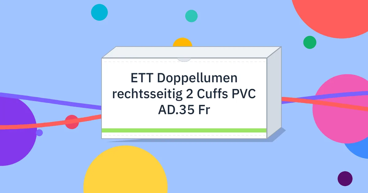 Symbolbild: Packung mit der Aufschrift ETT Doppellumen rechtsseitig 2 Cuffs PVC AD.35 Fr (PZN 19121597) – Verfügbarkeit und Bezug in Apotheken in Frankfurt am Main