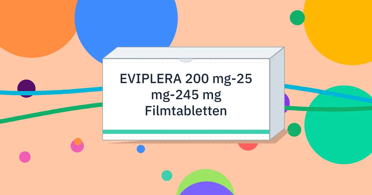 Symbolbild: Packung mit der Aufschrift EVIPLERA 200 mg-25 mg-245 mg Filmtabletten (PZN 09692838) – Verfügbarkeit und Bezug in Apotheken in Frankfurt am Main