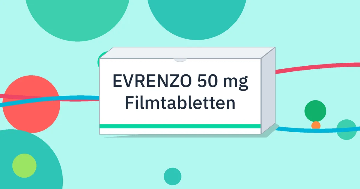 Symbolbild: Packung mit der Aufschrift EVRENZO 50 mg Filmtabletten (PZN 20181274) – Verfügbarkeit und Bezug in Apotheken in Frankfurt am Main