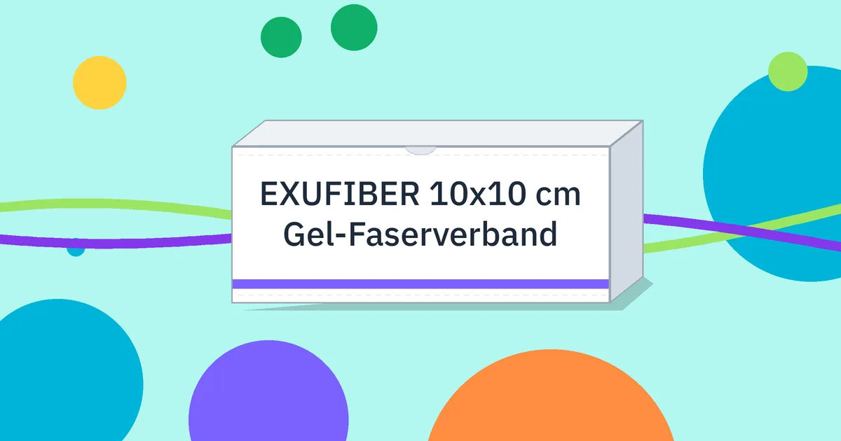 Symbolbild: Packung mit der Aufschrift EXUFIBER 10x10 cm Gel-Faserverband (PZN 15887173) – Verfügbarkeit und Bezug in Apotheken in Frankfurt am Main