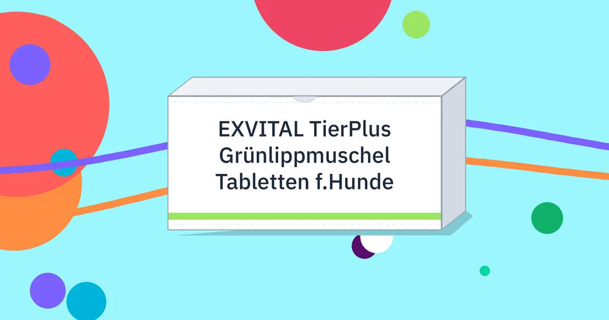 Symbolbild: Packung mit der Aufschrift EXVITAL TierPlus Grünlippmuschel Tabletten f.Hunde (PZN 18048473) – Verfügbarkeit und Bezug in Apotheken in Frankfurt am Main