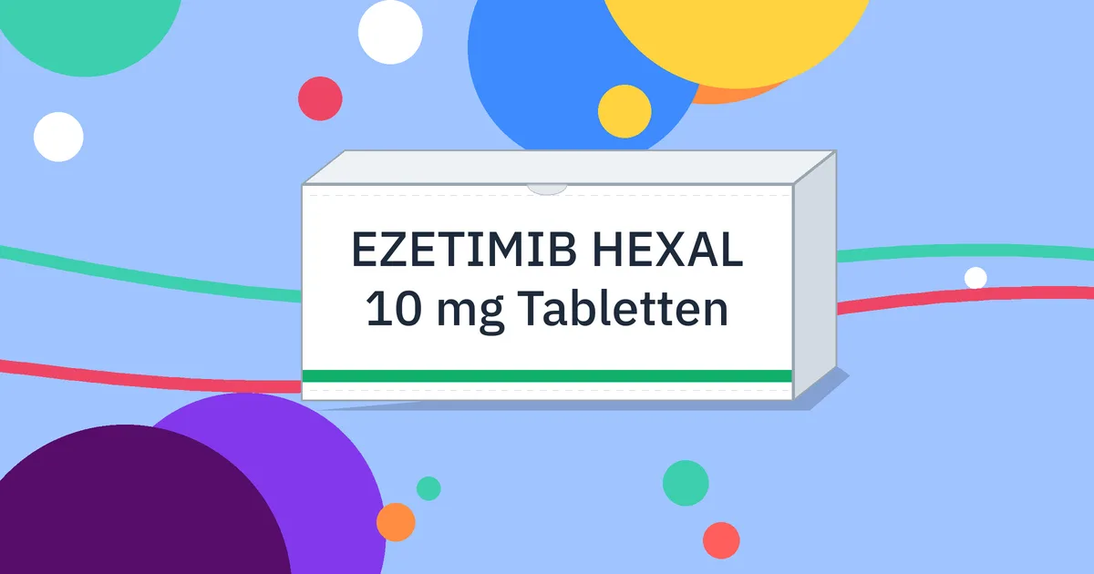 Symbolbild: Packung mit der Aufschrift EZETIMIB HEXAL 10 mg Tabletten (PZN 18109447) – Verfügbarkeit und Bezug in Apotheken in Frankfurt am Main