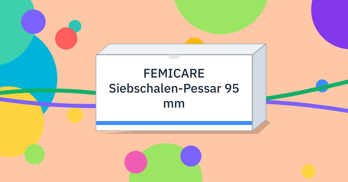 Symbolbild: Packung mit der Aufschrift FEMICARE Siebschalen-Pessar 95 mm (PZN 19336487) – Verfügbarkeit und Bezug in Apotheken in Frankfurt am Main