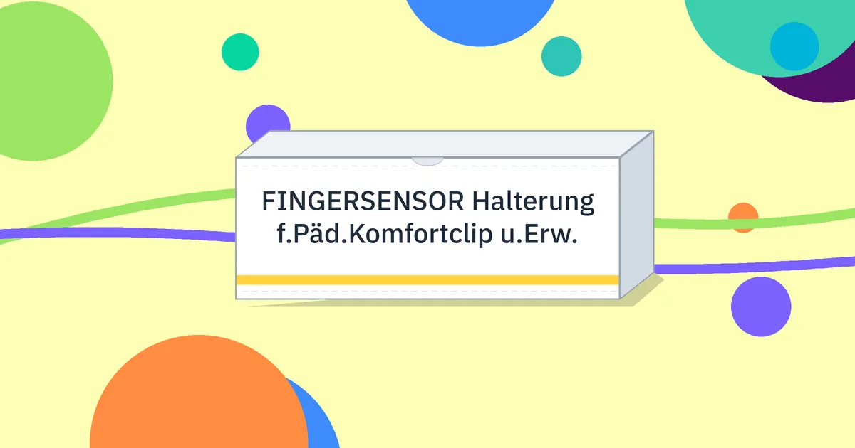 Symbolbild: Packung mit der Aufschrift FINGERSENSOR Halterung f.Päd.Komfortclip u.Erw. (PZN 06578757) – Verfügbarkeit und Bezug in Apotheken in Frankfurt am Main