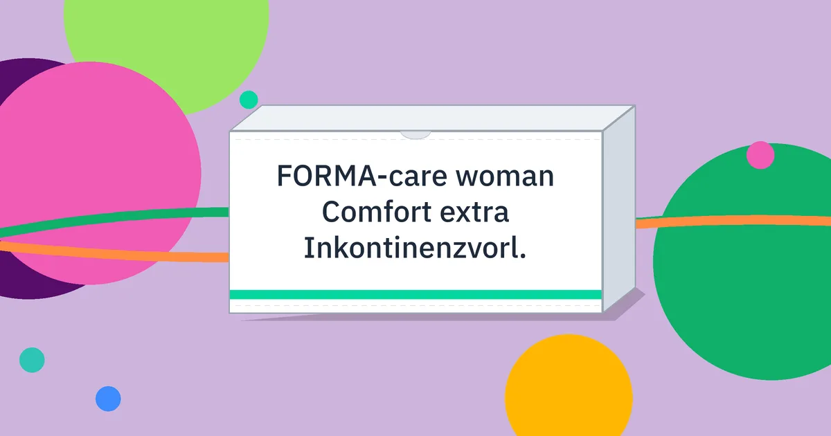 Symbolbild: Packung mit der Aufschrift FORMA-care woman Comfort extra Inkontinenzvorl. (PZN 18851402) – Verfügbarkeit und Bezug in Apotheken in Frankfurt am Main