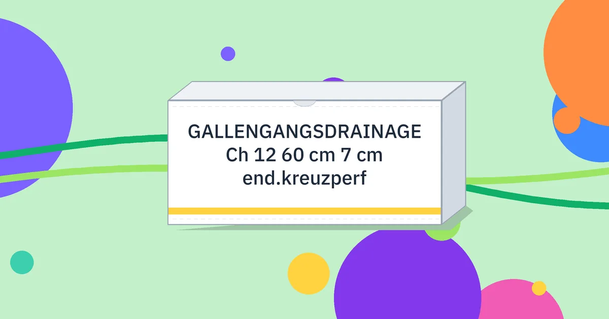 Symbolbild: Packung mit der Aufschrift GALLENGANGSDRAINAGE Ch 12 60 cm 7 cm end.kreuzperf (PZN 17489643) – Verfügbarkeit und Bezug in Apotheken in Frankfurt am Main