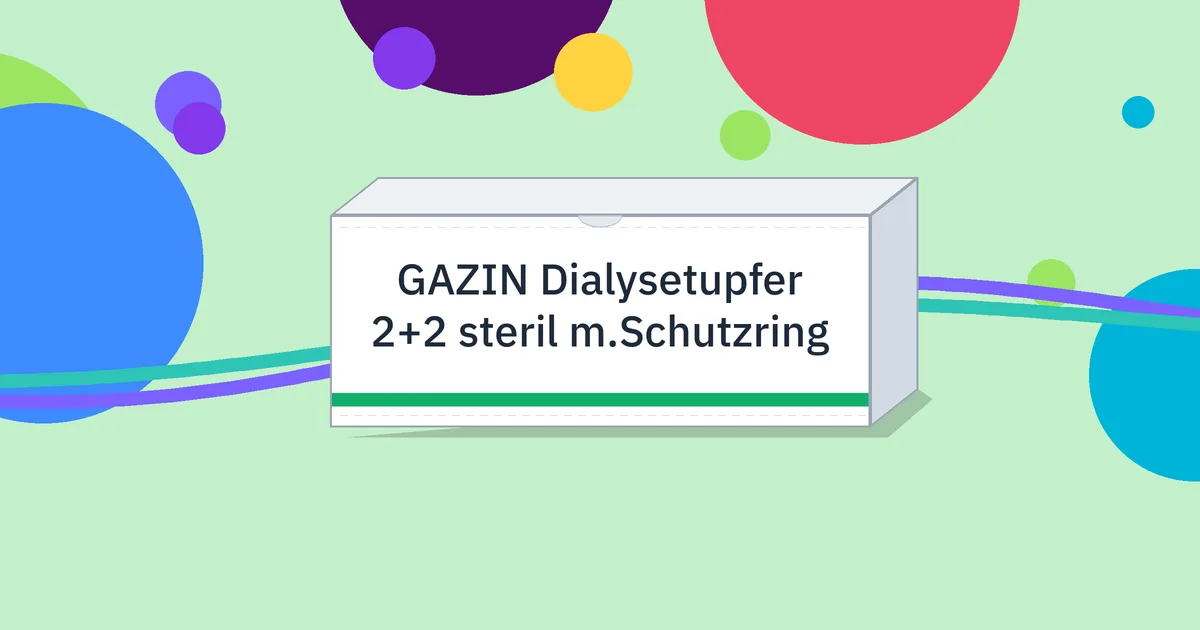 Symbolbild: Packung mit der Aufschrift GAZIN Dialysetupfer 2+2 steril m.Schutzring (PZN 15997795) – Verfügbarkeit und Bezug in Apotheken in Frankfurt am Main
