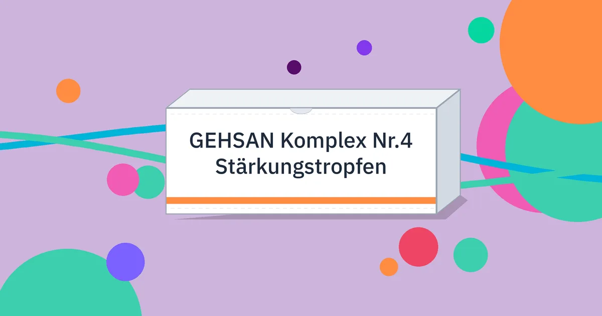 Symbolbild: Packung mit der Aufschrift GEHSAN Komplex Nr.4 Stärkungstropfen (PZN 03818468) – Verfügbarkeit und Bezug in Apotheken in Frankfurt am Main