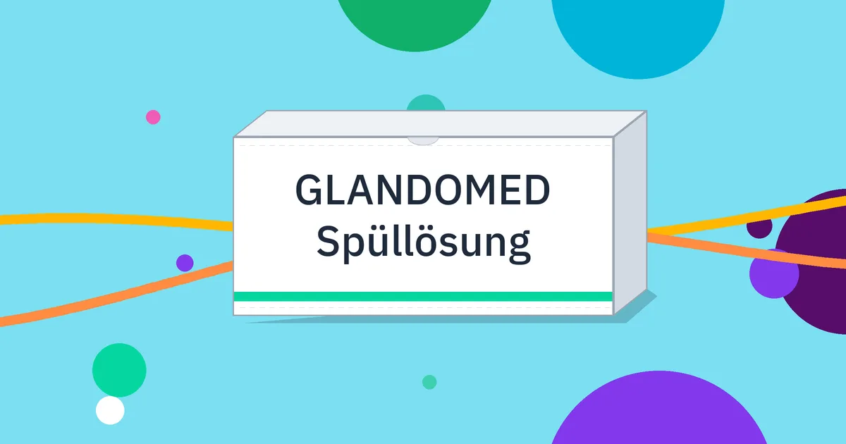 Symbolbild: Packung mit der Aufschrift GLANDOMED Spüllösung (PZN 02562280) – Verfügbarkeit und Bezug in Apotheken in Frankfurt am Main