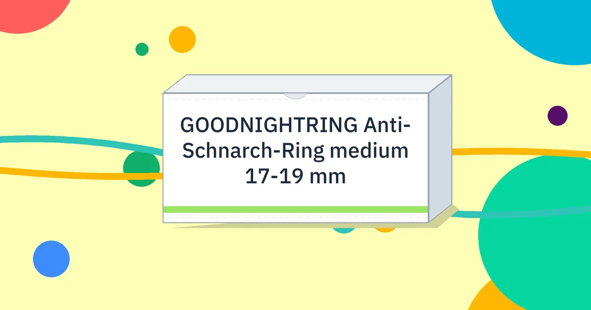 Symbolbild: Packung mit der Aufschrift GOODNIGHTRING Anti-Schnarch-Ring medium 17-19 mm (PZN 19279720) – Verfügbarkeit und Bezug in Apotheken in Frankfurt am Main
