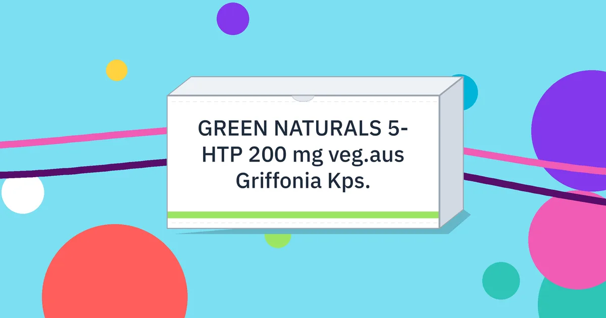 Symbolbild: Packung mit der Aufschrift GREEN NATURALS 5-HTP 200 mg veg.aus Griffonia Kps. (PZN 20223469) – Verfügbarkeit und Bezug in Apotheken in Frankfurt am Main