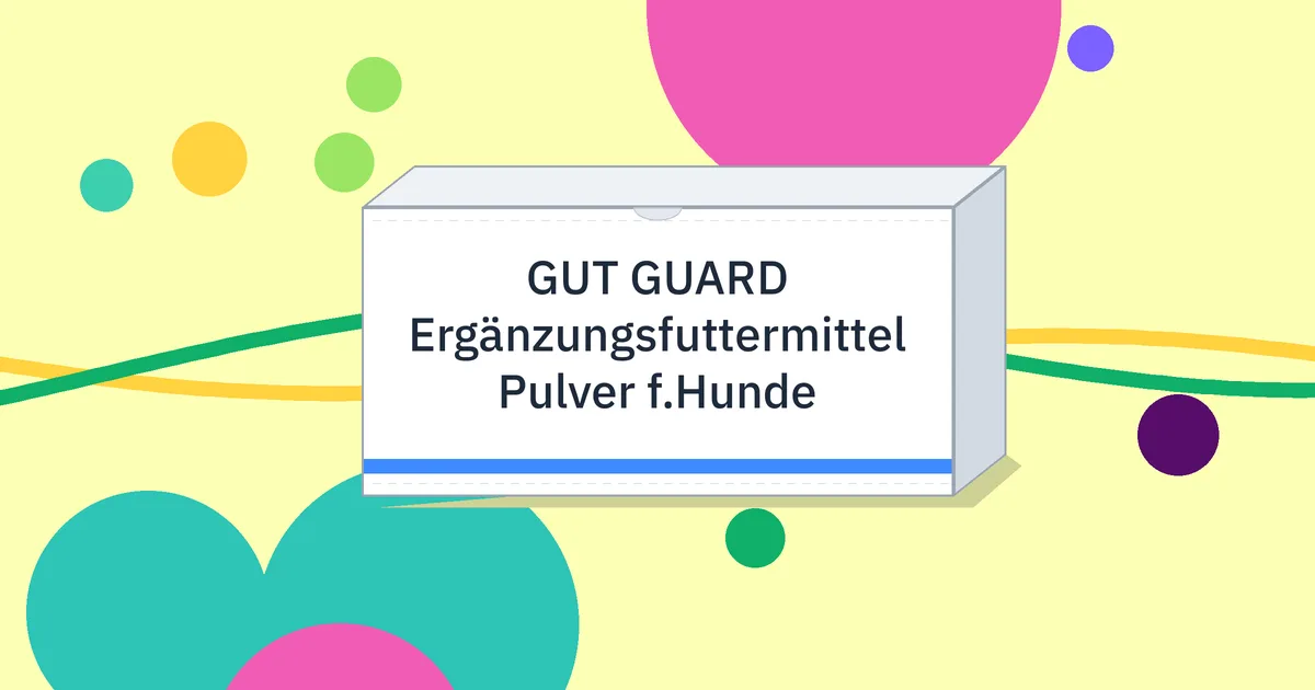 Symbolbild: Packung mit der Aufschrift GUT GUARD Ergänzungsfuttermittel Pulver f.Hunde (PZN 19726449) – Verfügbarkeit und Bezug in Apotheken in Frankfurt am Main