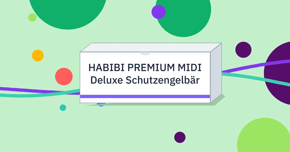 Symbolbild: Packung mit der Aufschrift HABIBI PREMIUM MIDI Deluxe Schutzengelbär (PZN 18749276) – Verfügbarkeit und Bezug in Apotheken in Frankfurt am Main