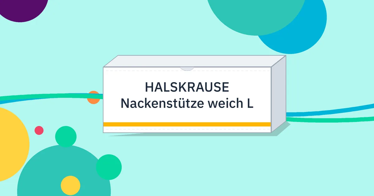Symbolbild: Packung mit der Aufschrift HALSKRAUSE Nackenstütze weich L (PZN 19069000) – Verfügbarkeit und Bezug in Apotheken in Frankfurt am Main