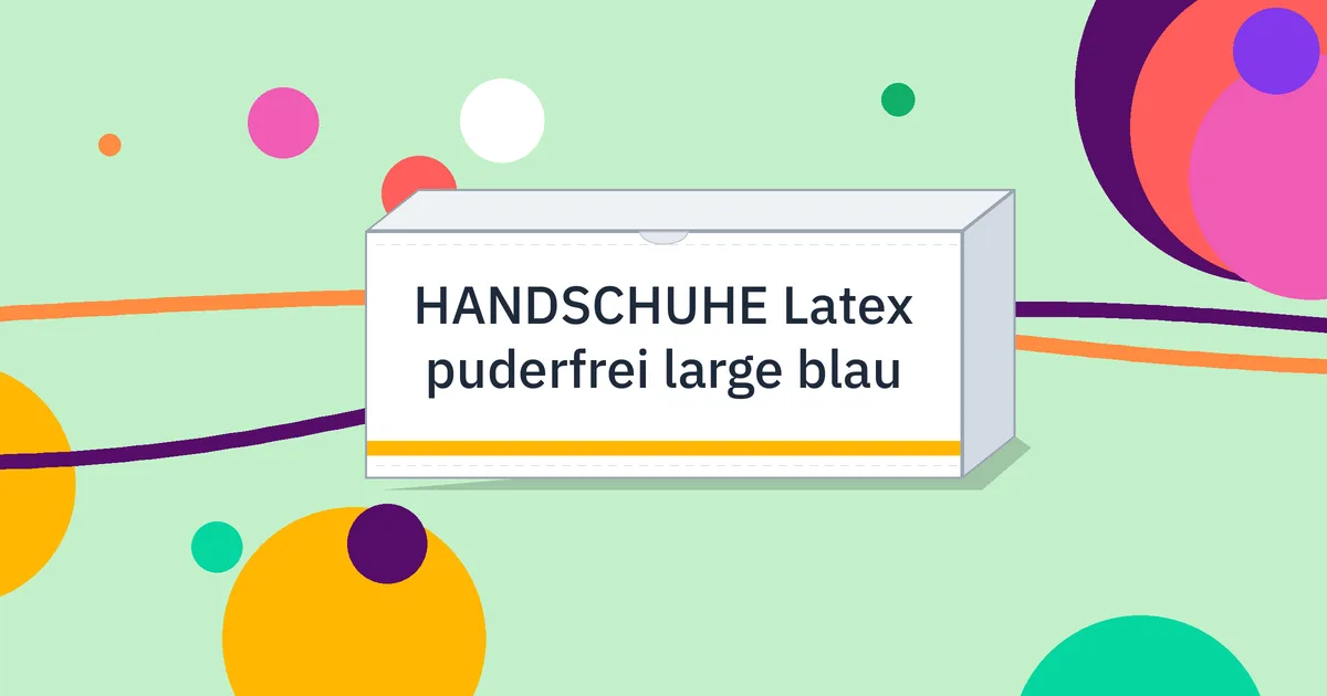 Symbolbild: Packung mit der Aufschrift HANDSCHUHE Latex puderfrei large blau (PZN 04650321) – Verfügbarkeit und Bezug in Apotheken in Frankfurt am Main
