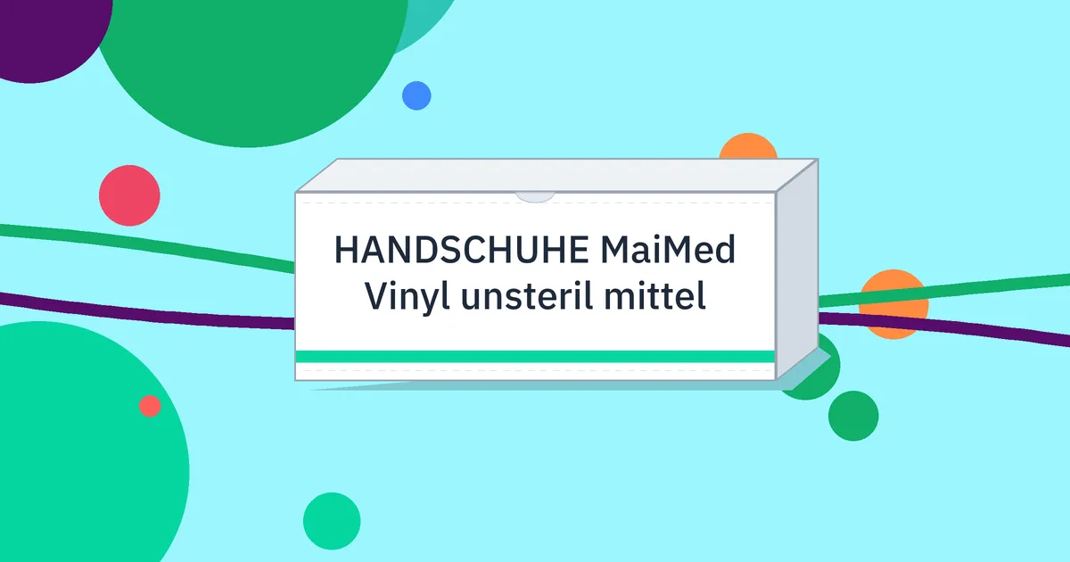 Symbolbild: Packung mit der Aufschrift HANDSCHUHE MaiMed Vinyl unsteril mittel (PZN 01461223) – Verfügbarkeit und Bezug in Apotheken in Frankfurt am Main