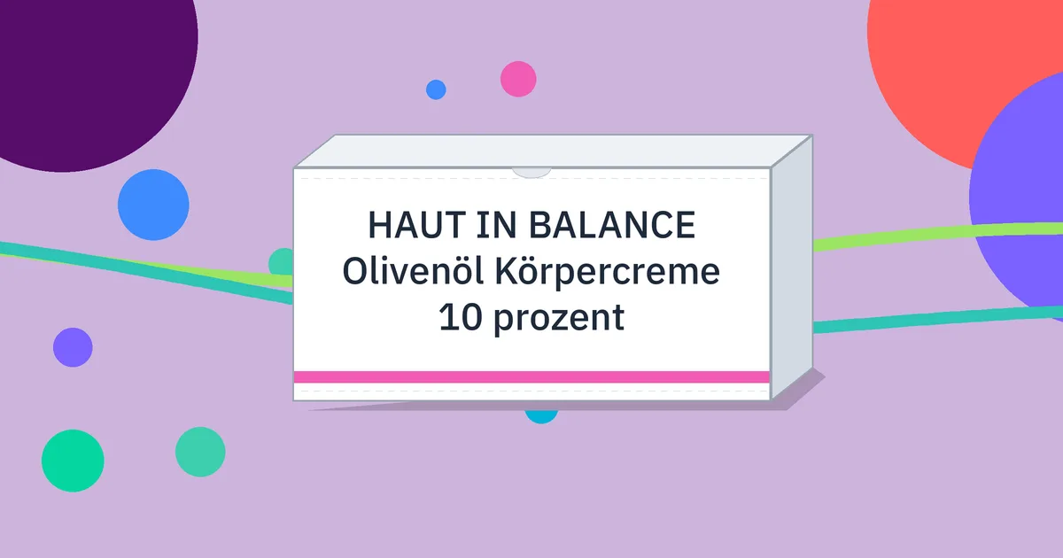Symbolbild: Packung mit der Aufschrift HAUT IN BALANCE Olivenöl Körpercreme 10 prozent (PZN 07371567) – Verfügbarkeit und Bezug in Apotheken in Frankfurt am Main