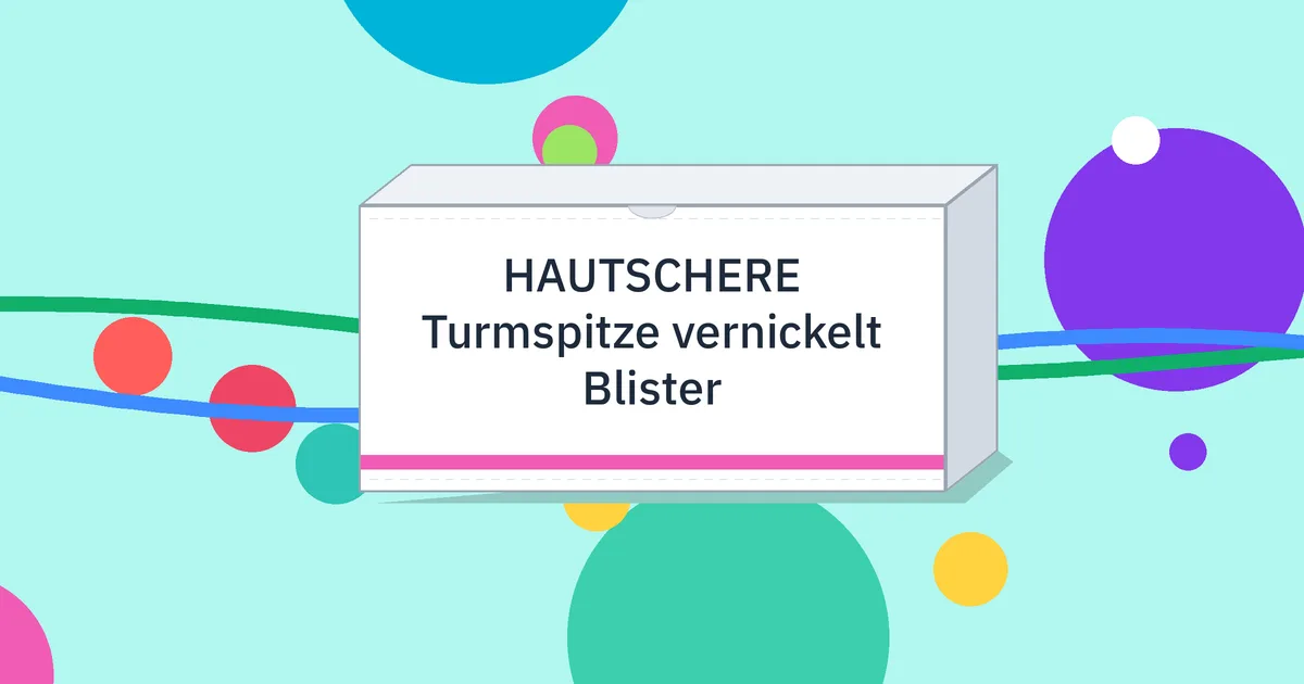 Symbolbild: Packung mit der Aufschrift HAUTSCHERE Turmspitze vernickelt Blister (PZN 10349057) – Verfügbarkeit und Bezug in Apotheken in Frankfurt am Main