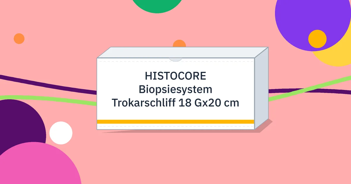 Symbolbild: Packung mit der Aufschrift HISTOCORE Biopsiesystem Trokarschliff 18 Gx20 cm (PZN 18794093) – Verfügbarkeit und Bezug in Apotheken in Frankfurt am Main