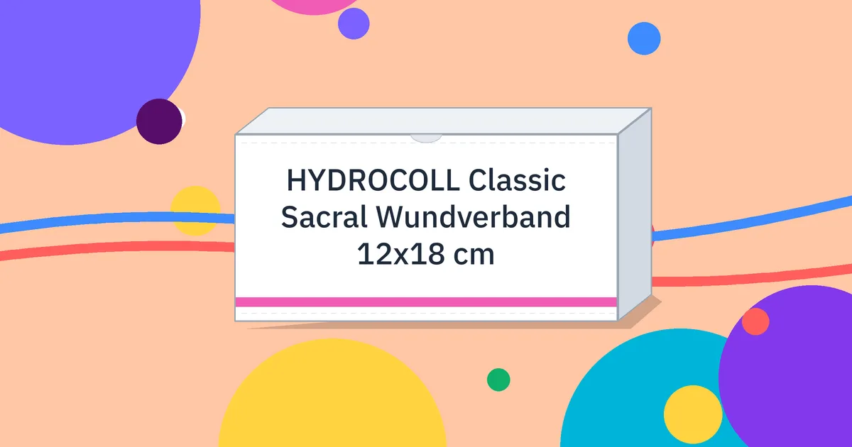 Symbolbild: Packung mit der Aufschrift HYDROCOLL Classic Sacral Wundverband 12x18 cm (PZN 20802782) – Verfügbarkeit und Bezug in Apotheken in Frankfurt am Main