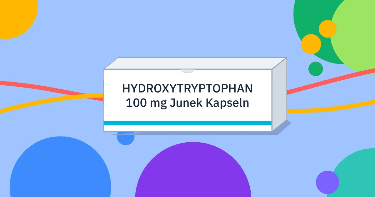 Symbolbild: Packung mit der Aufschrift HYDROXYTRYPTOPHAN 100 mg Junek Kapseln (PZN 15613961) – Verfügbarkeit und Bezug in Apotheken in Frankfurt am Main