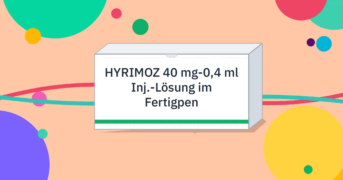 Symbolbild: Packung mit der Aufschrift HYRIMOZ 40 mg-0,4 ml Inj.-Lösung im Fertigpen (PZN 19401440) – Verfügbarkeit und Bezug in Apotheken in Frankfurt am Main