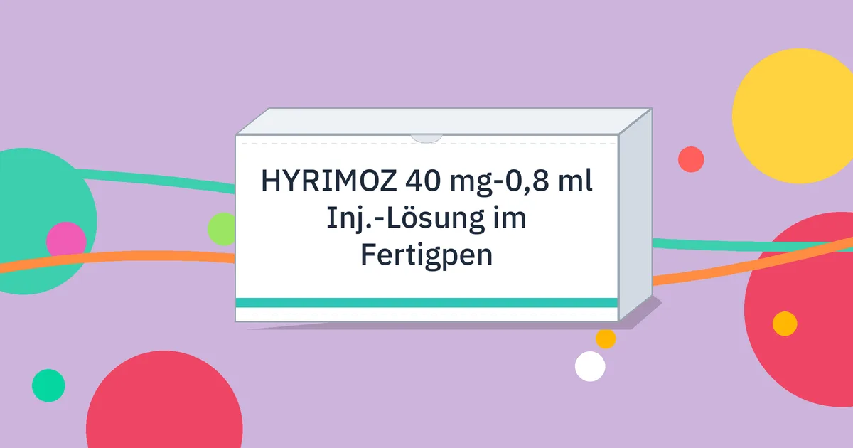 Symbolbild: Packung mit der Aufschrift HYRIMOZ 40 mg-0,8 ml Inj.-Lösung im Fertigpen (PZN 16388816) – Verfügbarkeit und Bezug in Apotheken in Frankfurt am Main