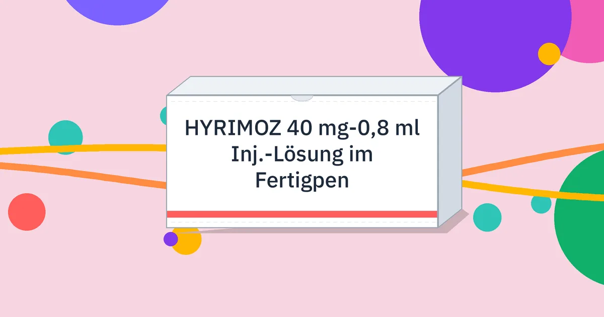 Symbolbild: Packung mit der Aufschrift HYRIMOZ 40 mg-0,8 ml Inj.-Lösung im Fertigpen (PZN 17906986) – Verfügbarkeit und Bezug in Apotheken in Frankfurt am Main