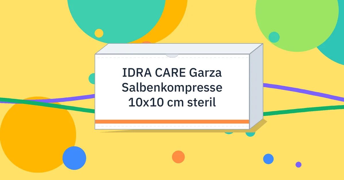 Symbolbild: Packung mit der Aufschrift IDRA CARE Garza Salbenkompresse 10x10 cm steril (PZN 20128469) – Verfügbarkeit und Bezug in Apotheken in Frankfurt am Main