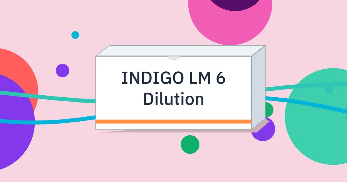 Symbolbild: Packung mit der Aufschrift INDIGO LM 6 Dilution (PZN 13559447) – Verfügbarkeit und Bezug in Apotheken in Frankfurt am Main