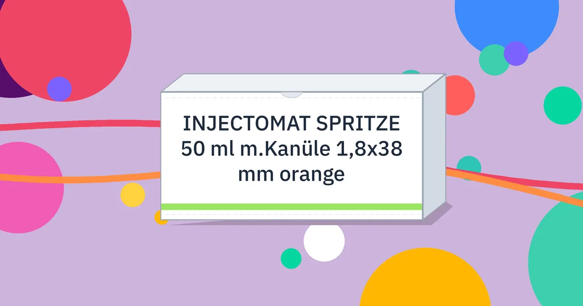 Symbolbild: Packung mit der Aufschrift INJECTOMAT SPRITZE 50 ml m.Kanüle 1,8x38 mm orange (PZN 17383904) – Verfügbarkeit und Bezug in Apotheken in Frankfurt am Main