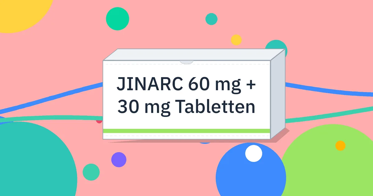 Symbolbild: Packung mit der Aufschrift JINARC 60 mg + 30 mg Tabletten (PZN 18087059) – Verfügbarkeit und Bezug in Apotheken in Frankfurt am Main