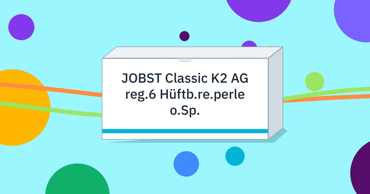 Symbolbild: Packung mit der Aufschrift JOBST Classic K2 AG reg.6 Hüftb.re.perle o.Sp. (PZN 13067313) – Verfügbarkeit und Bezug in Apotheken in Frankfurt am Main