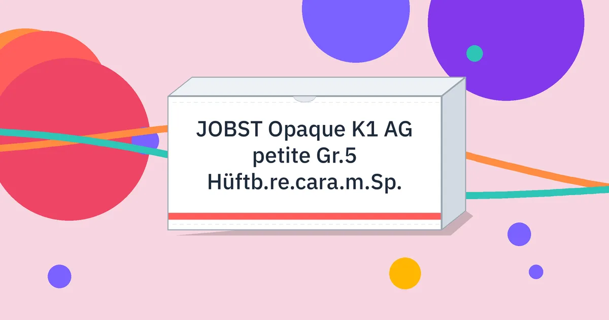 Symbolbild: Packung mit der Aufschrift JOBST Opaque K1 AG petite Gr.5 Hüftb.re.cara.m.Sp. (PZN 13099052) – Verfügbarkeit und Bezug in Apotheken in Frankfurt am Main