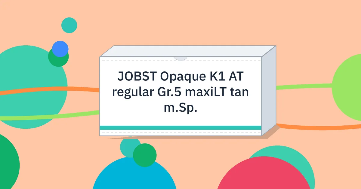 Symbolbild: Packung mit der Aufschrift JOBST Opaque K1 AT regular Gr.5 maxiLT tan m.Sp. (PZN 16275118) – Verfügbarkeit und Bezug in Apotheken in Frankfurt am Main