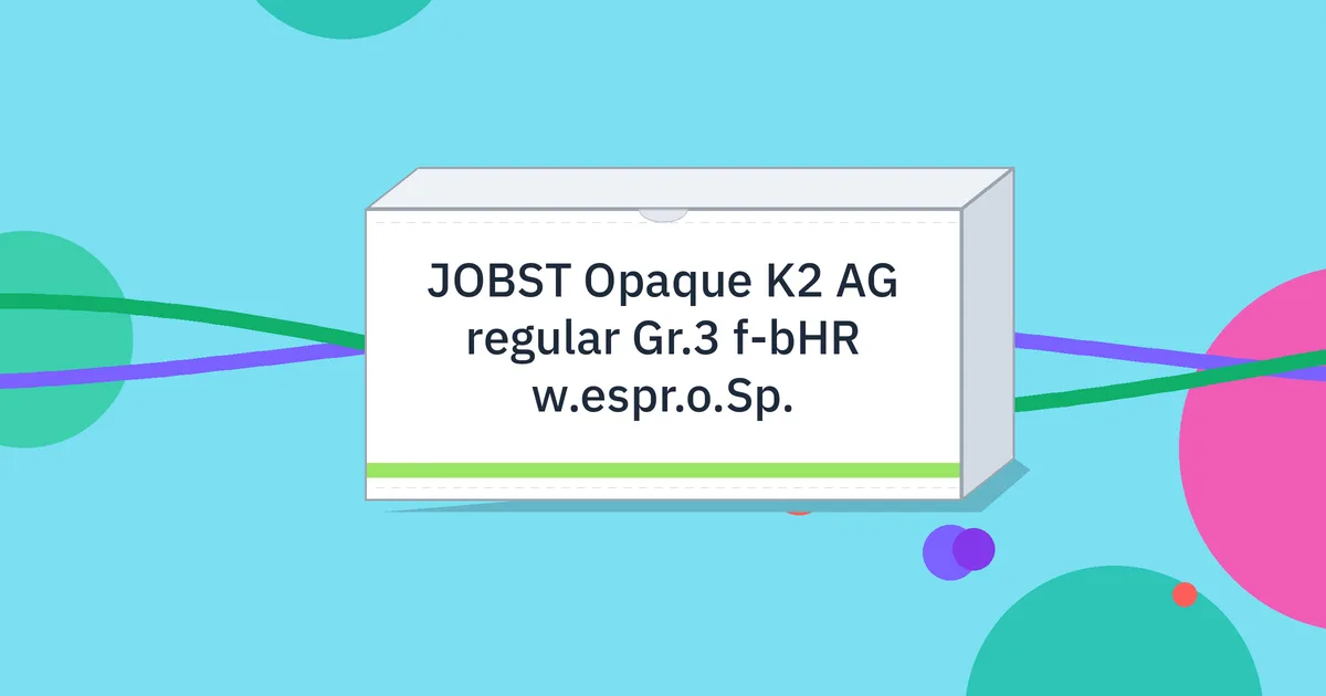Symbolbild: Packung mit der Aufschrift JOBST Opaque K2 AG regular Gr.3 f-bHR w.espr.o.Sp. (PZN 16282176) – Verfügbarkeit und Bezug in Apotheken in Frankfurt am Main
