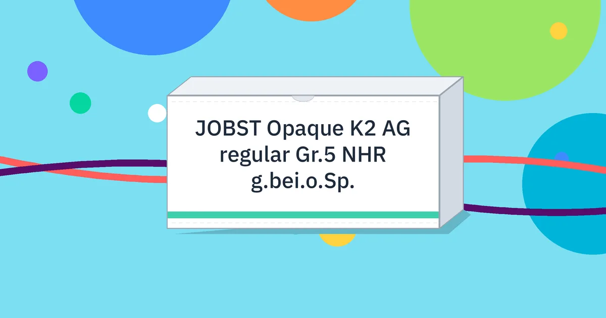 Symbolbild: Packung mit der Aufschrift JOBST Opaque K2 AG regular Gr.5 NHR g.bei.o.Sp. (PZN 16280154) – Verfügbarkeit und Bezug in Apotheken in Frankfurt am Main