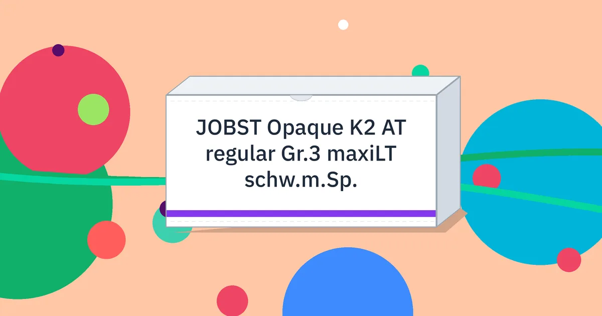 Symbolbild: Packung mit der Aufschrift JOBST Opaque K2 AT regular Gr.3 maxiLT schw.m.Sp. (PZN 13121805) – Verfügbarkeit und Bezug in Apotheken in Frankfurt am Main