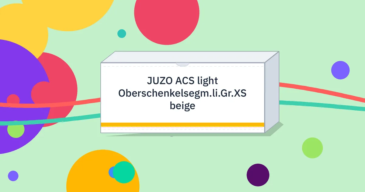 Symbolbild: Packung mit der Aufschrift JUZO ACS light Oberschenkelsegm.li.Gr.XS beige (PZN 13885402) – Verfügbarkeit und Bezug in Apotheken in Frankfurt am Main